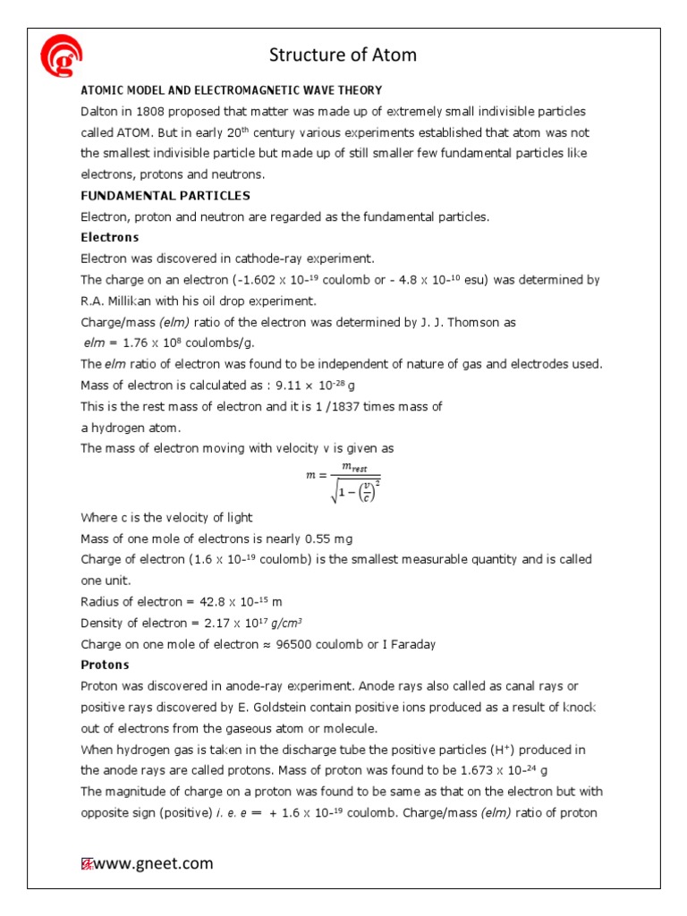 Structure of Atom | Download Free PDF | Photoelectric Effect | Atomic Orbital
