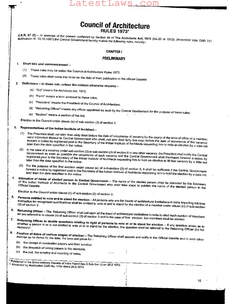 Council of Architecture Rules 1973 | PDF | Evaluation Methods ...
