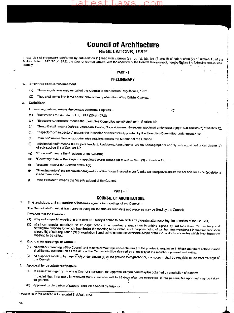 Council of Architecture Regulations 1982 | PDF | Parliamentary ...