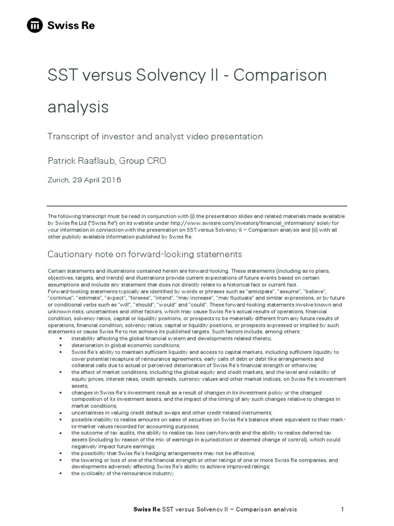 SST Versus Solvency II - Comparison Analysis | PDF | Value At Risk ...