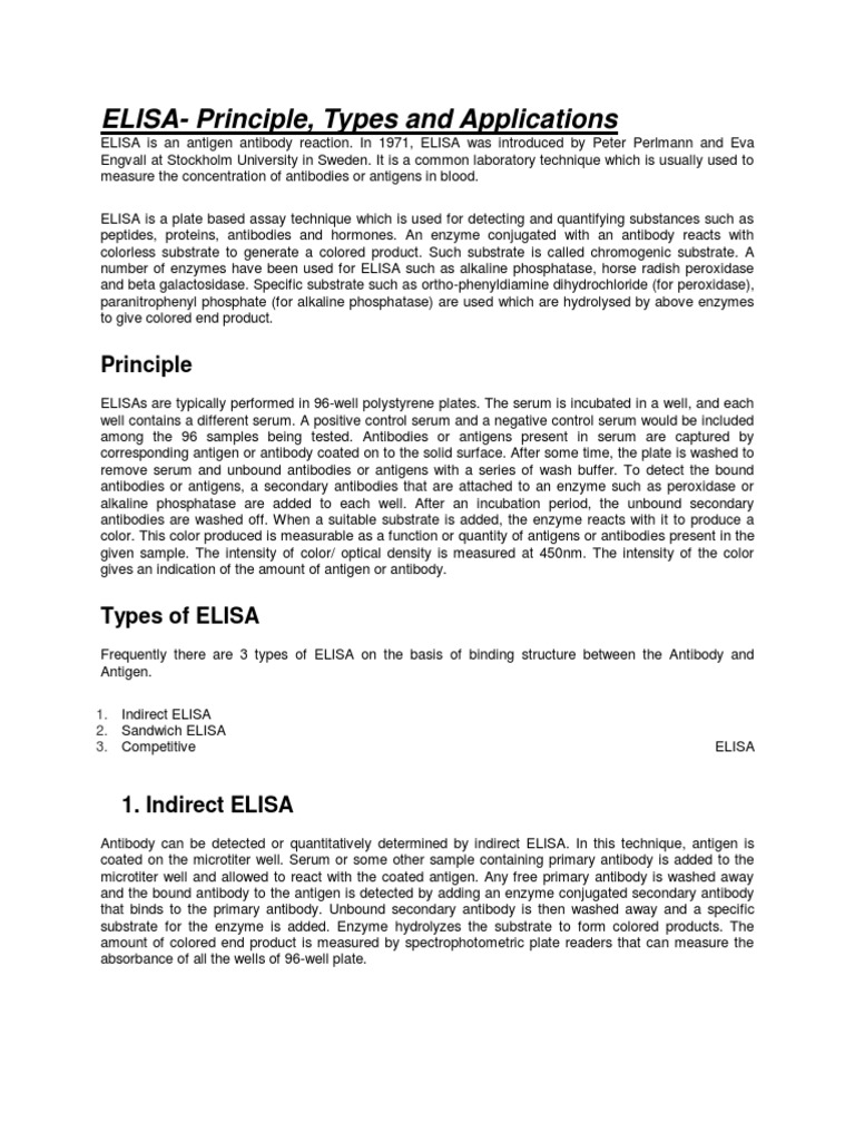 ELISA-Principle, Types and Applications | PDF | Elisa | Immunology