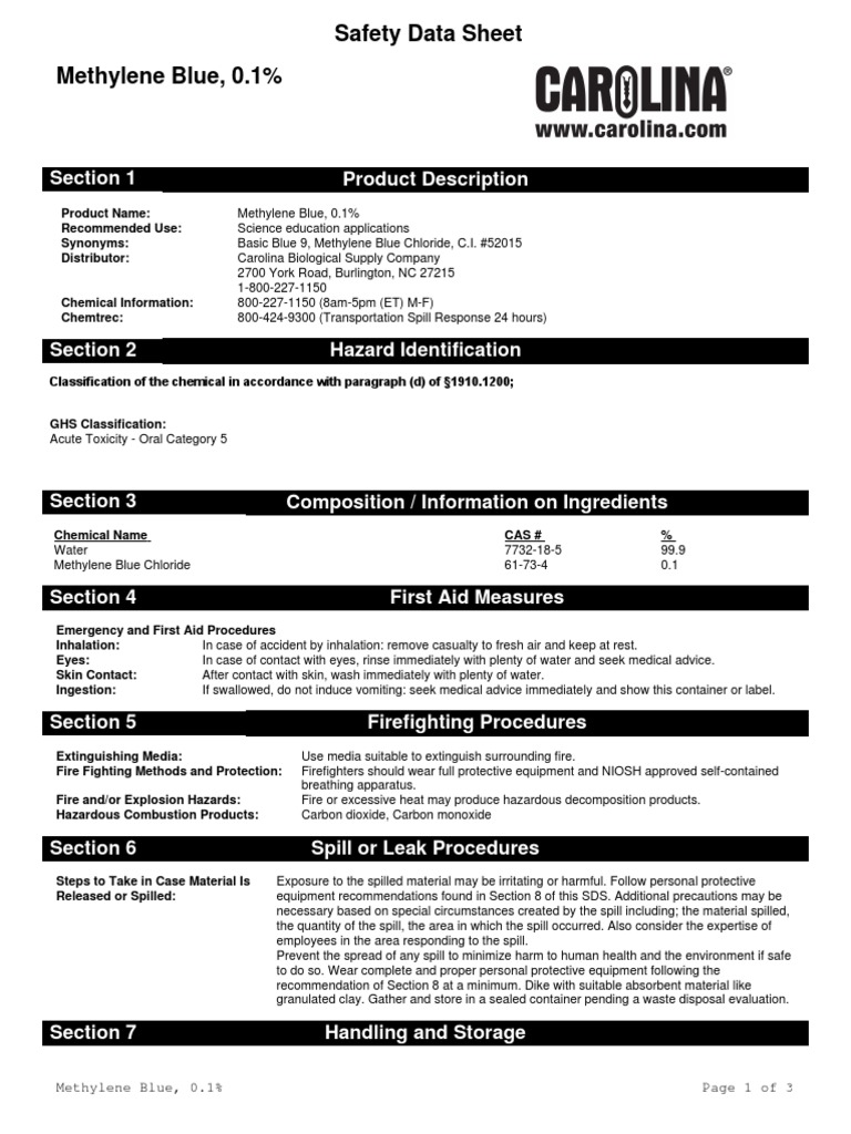 Msds Methylene Blue | PDF | Personal Protective Equipment | Physical ...