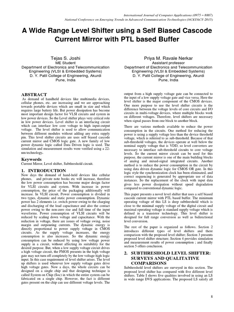 A Wide Range Level Shifter Using A Self Biased Cascode Current Mirror ...