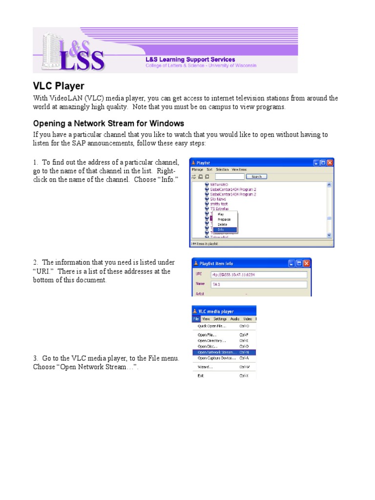 VLC Player: Opening A Network Stream For Windows | PDF