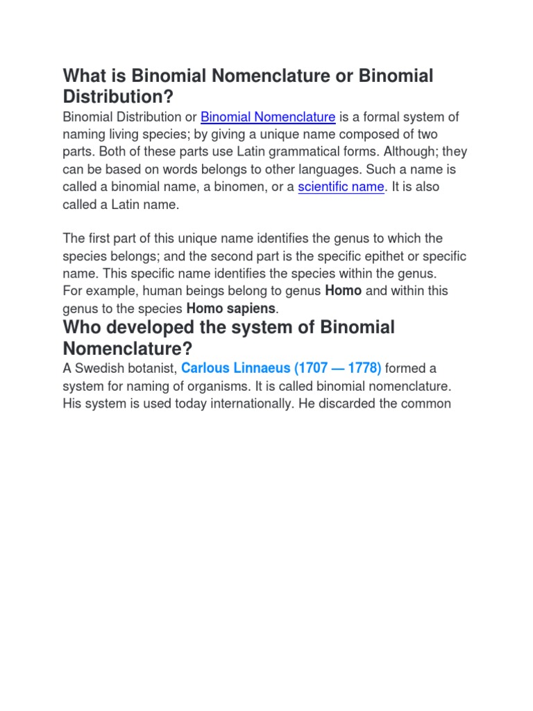 Binomial Nomenclature | PDF | Genus | Organisms