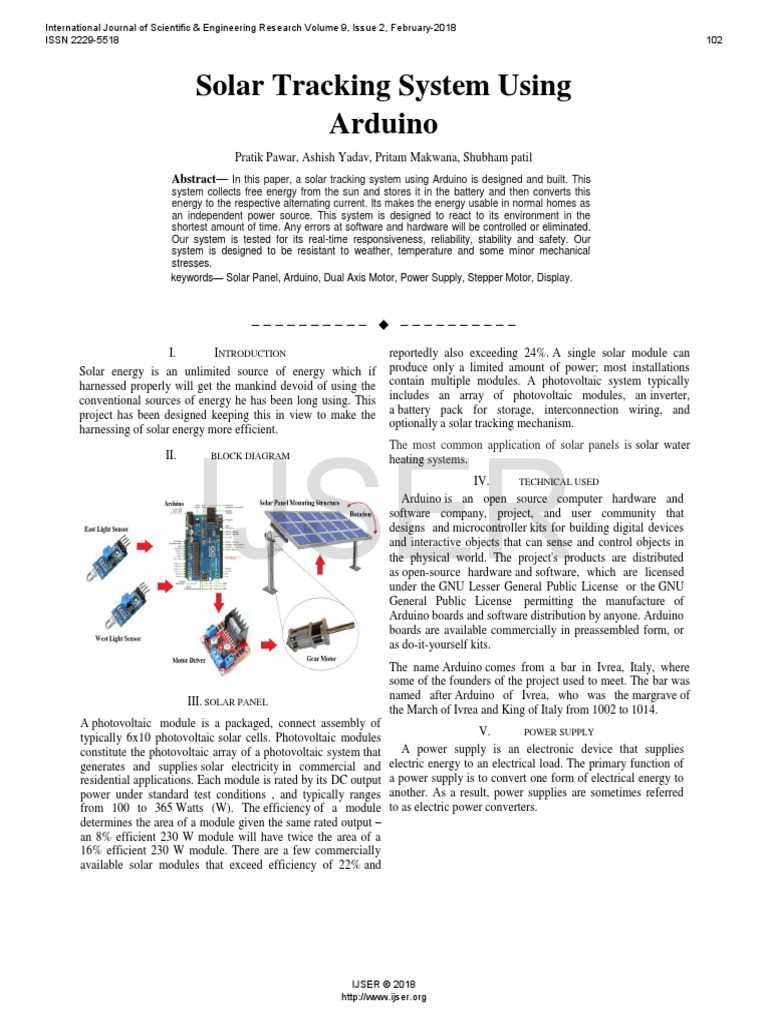 Solar Tracking System Using Arduino | Download Free PDF | Photovoltaic ...