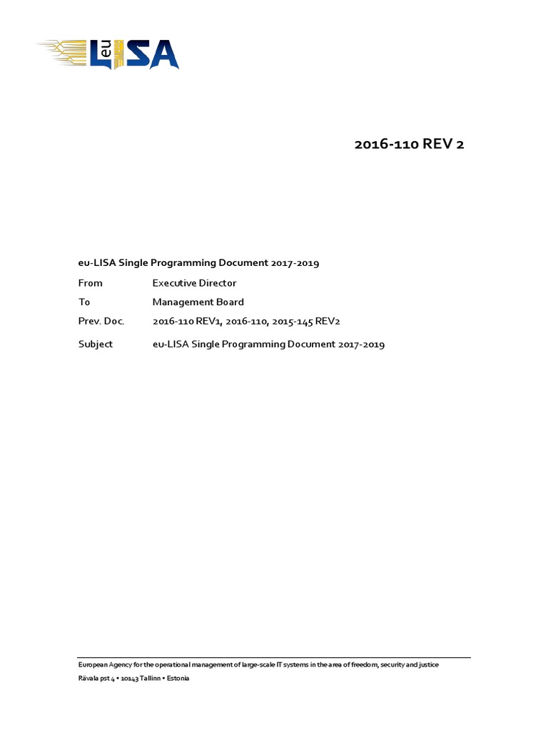 eu-LISA Single Programming Document 2017-2019 | PDF | European Union ...