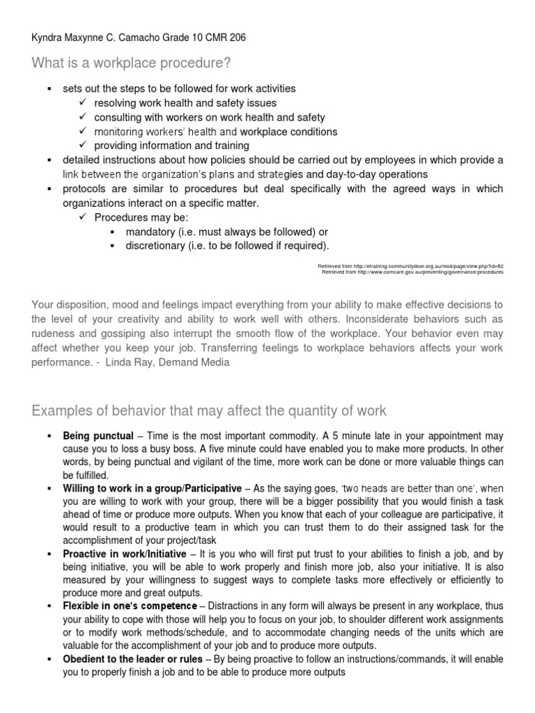 What Is A Workplace Procedure | PDF | Action (Philosophy) | Cognition