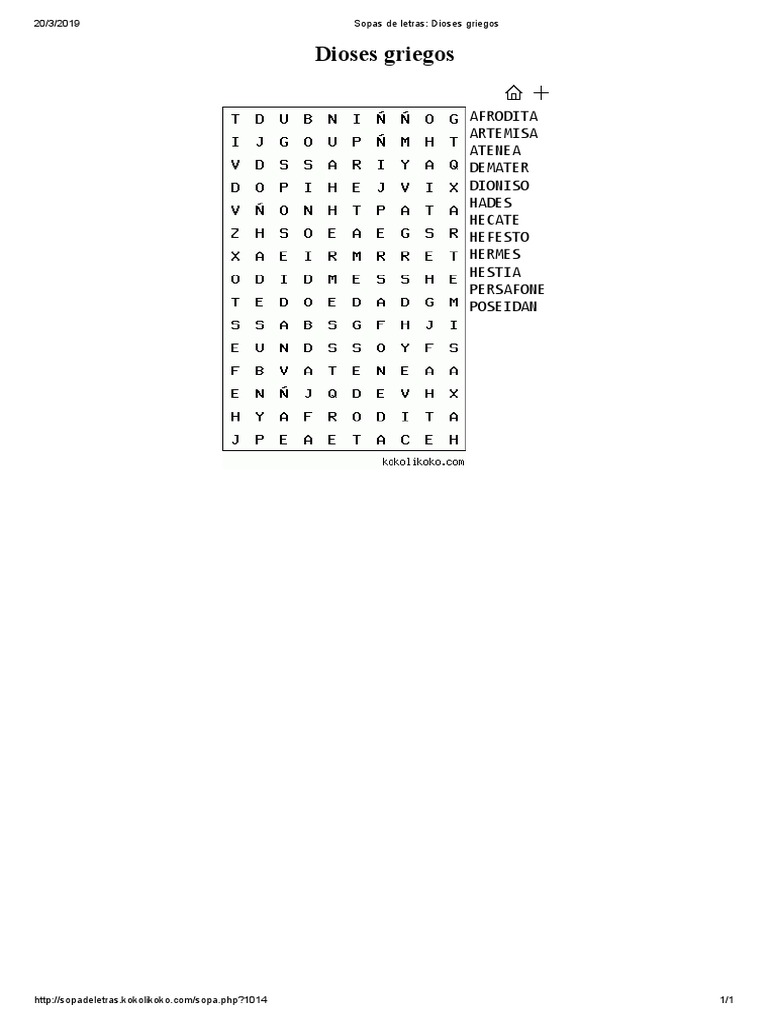 Sopas de Letras - Dioses Griegos PDF | PDF