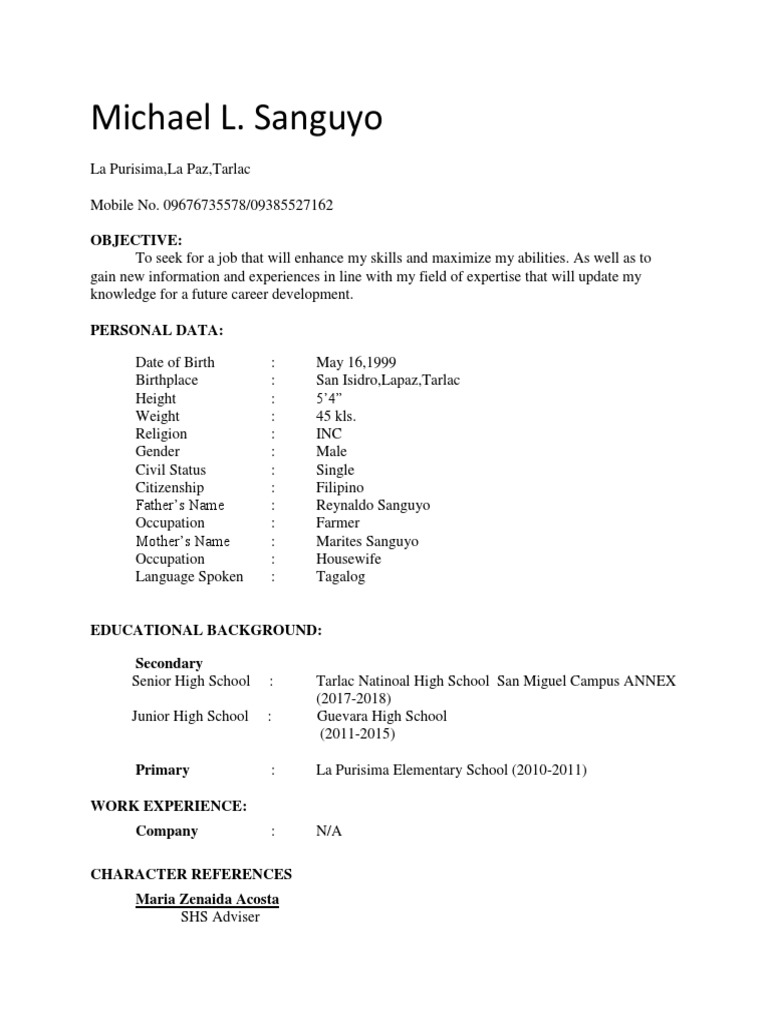Michael L. Sanguyo: Objective | PDF