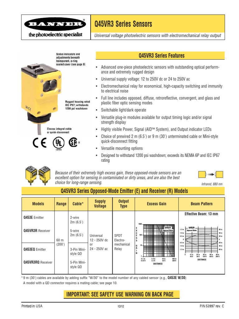 Banner Sensors Fullsize Q45 ACDC Electromechanical Relay Output PDF ...