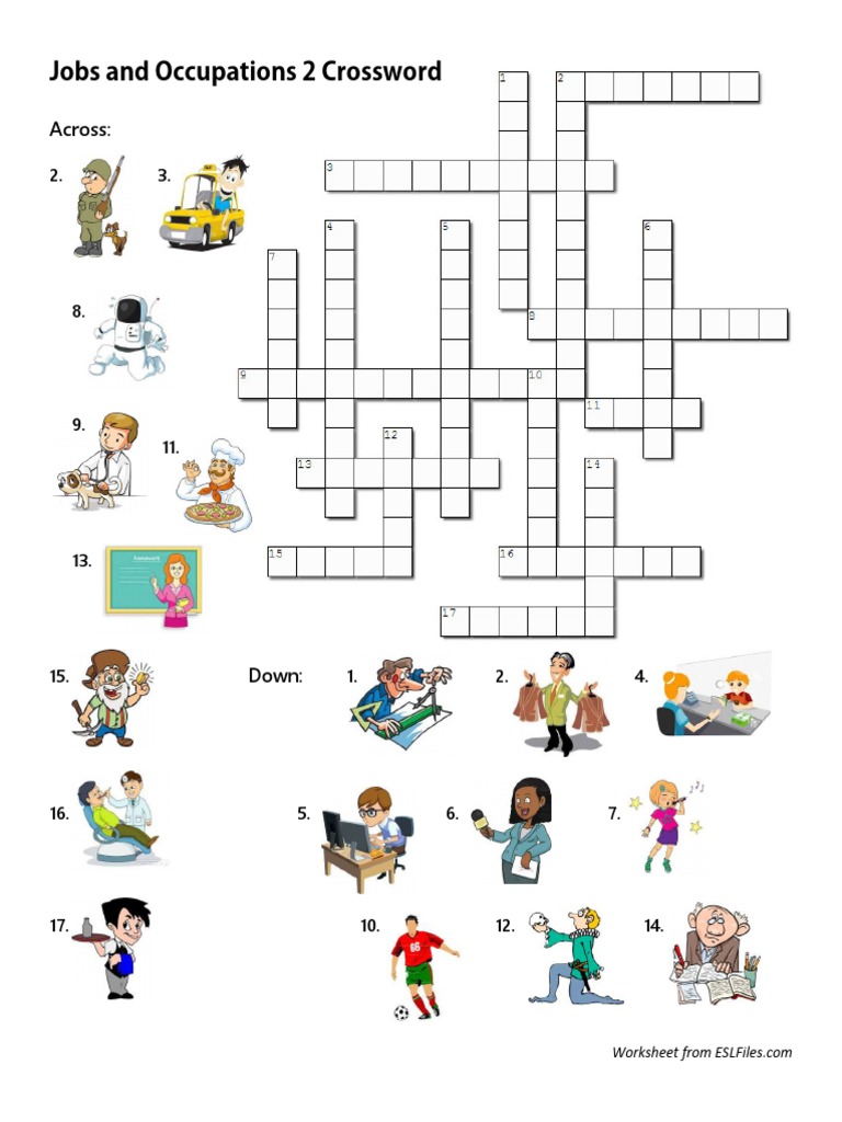 ESLFiles Jobs and Occupations 2 Crossword | PDF