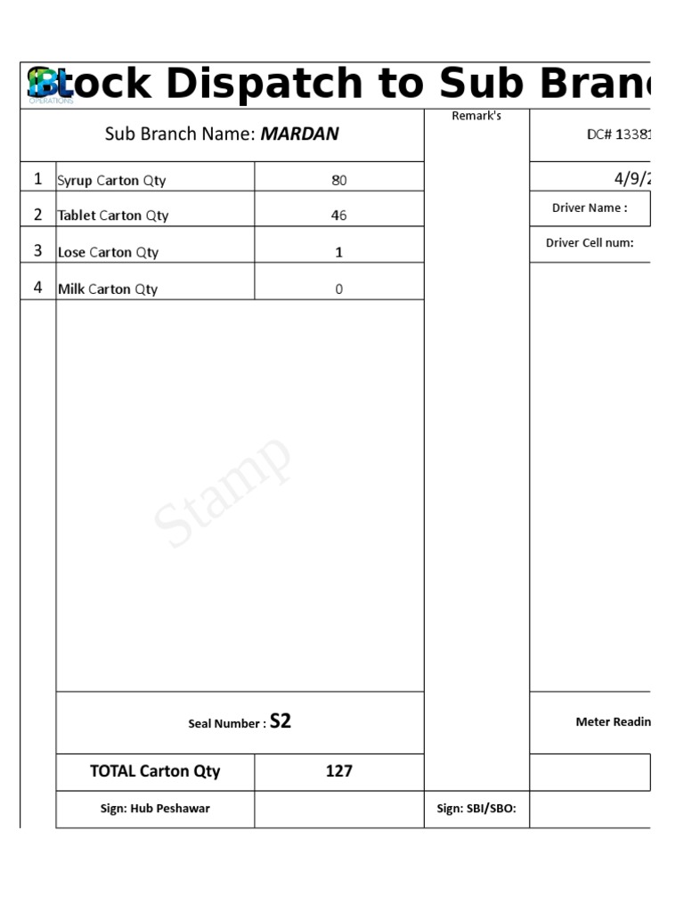 Stock Dispatch Note | PDF | Wood Products | Freight Transport