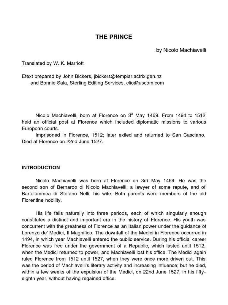 Machiavelli's Life and Influence in Florence | PDF | The Prince ...
