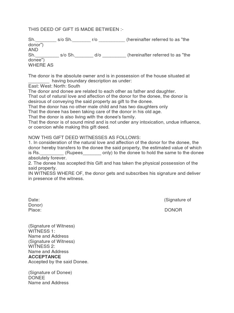 Gift Deed Sample Draft | PDF