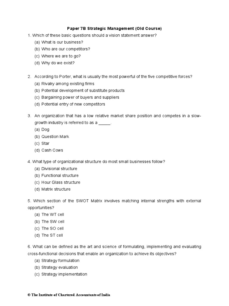 SM MCQ 30m Old | PDF | Strategic Management | Diversification (Finance)