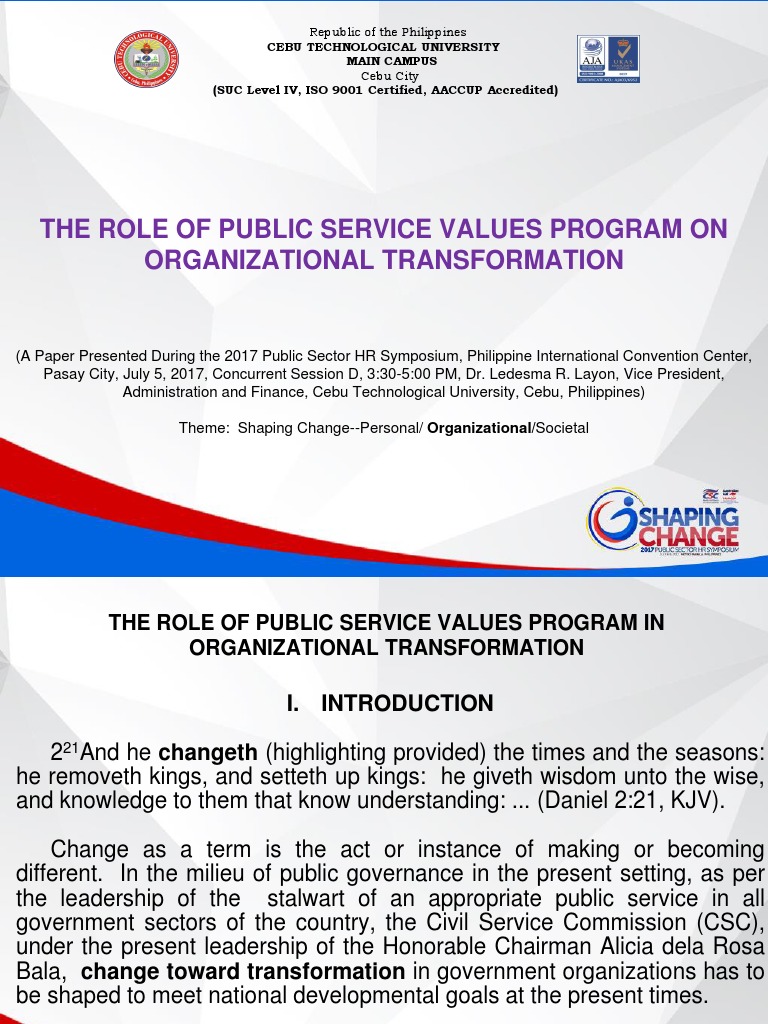 The Role of Public Service Values Program To Organizational ...