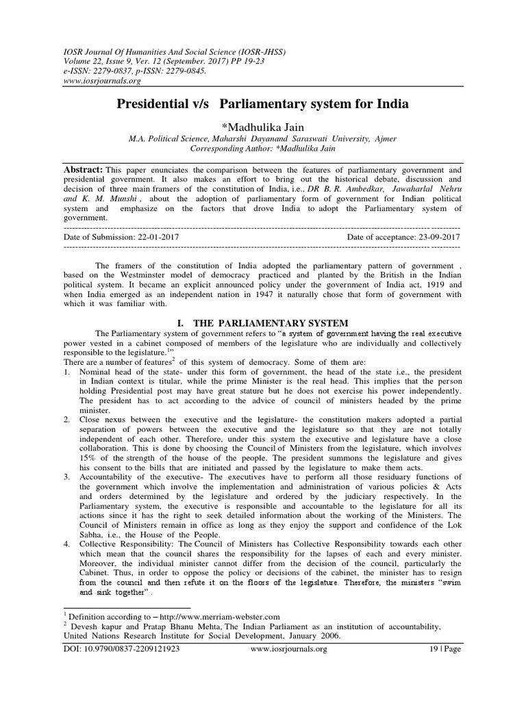 Presidential Versus Parliamentary Systems | PDF | Cabinet (Government ...