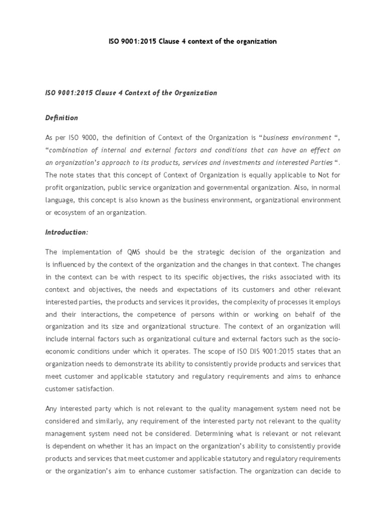 ISO 9001:2015 Clause 4 context of the organization | Quality Management ...