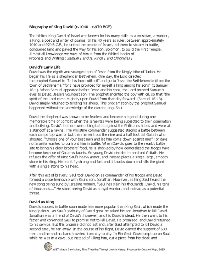 Biography of King David (c.1040 - c.970 BCE) | PDF | David | Samuel