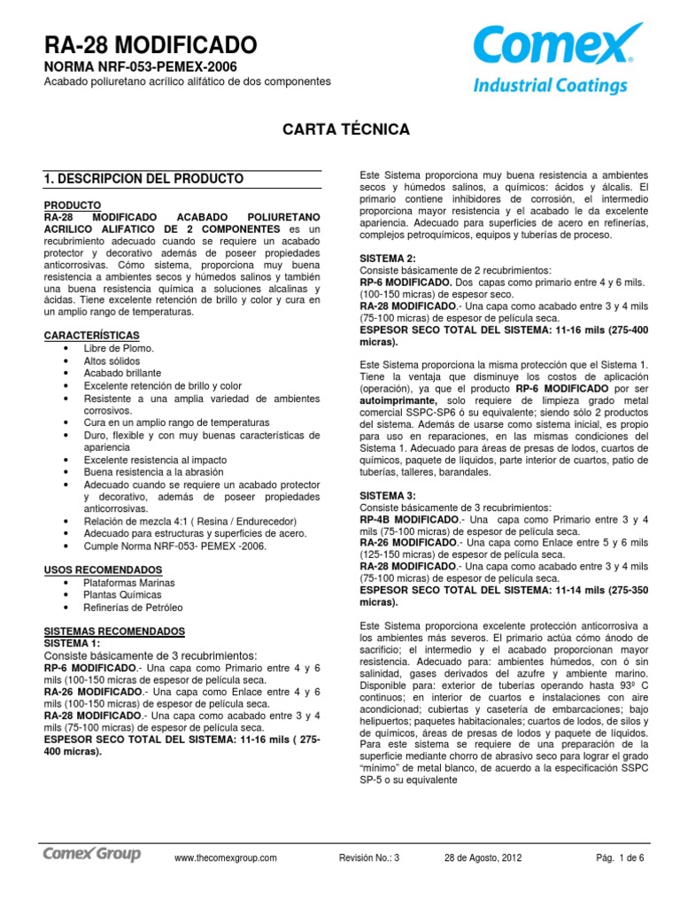 RA-28 MODIFICADO: Acabado poliuretano para protección anticorrosiva | PDF | Humedad | Revestimiento