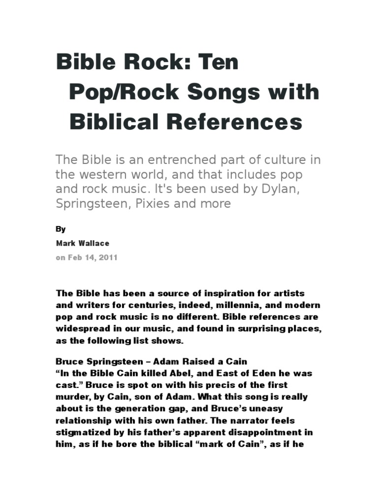 Bible Rock: Ten Pop/Rock Songs With Biblical References | PDF | Samson ...