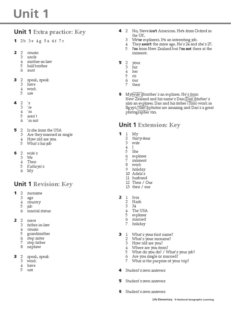 Unit 1: Extra Practice: Key | PDF