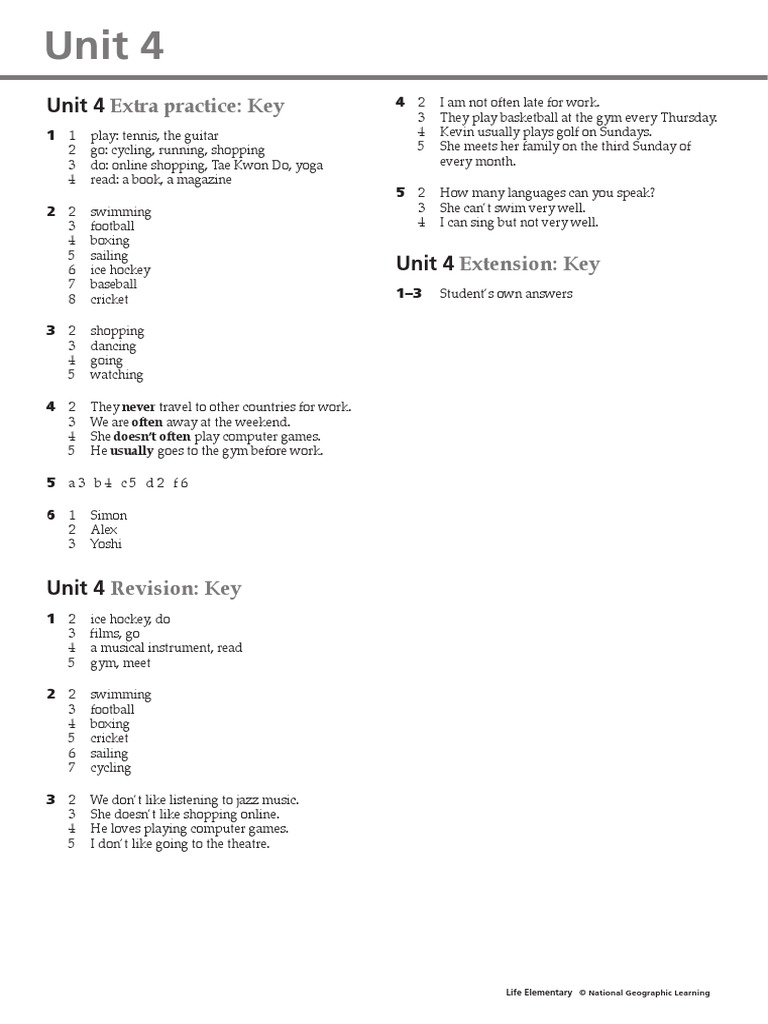 Unit 4: Extra Practice: Key | PDF