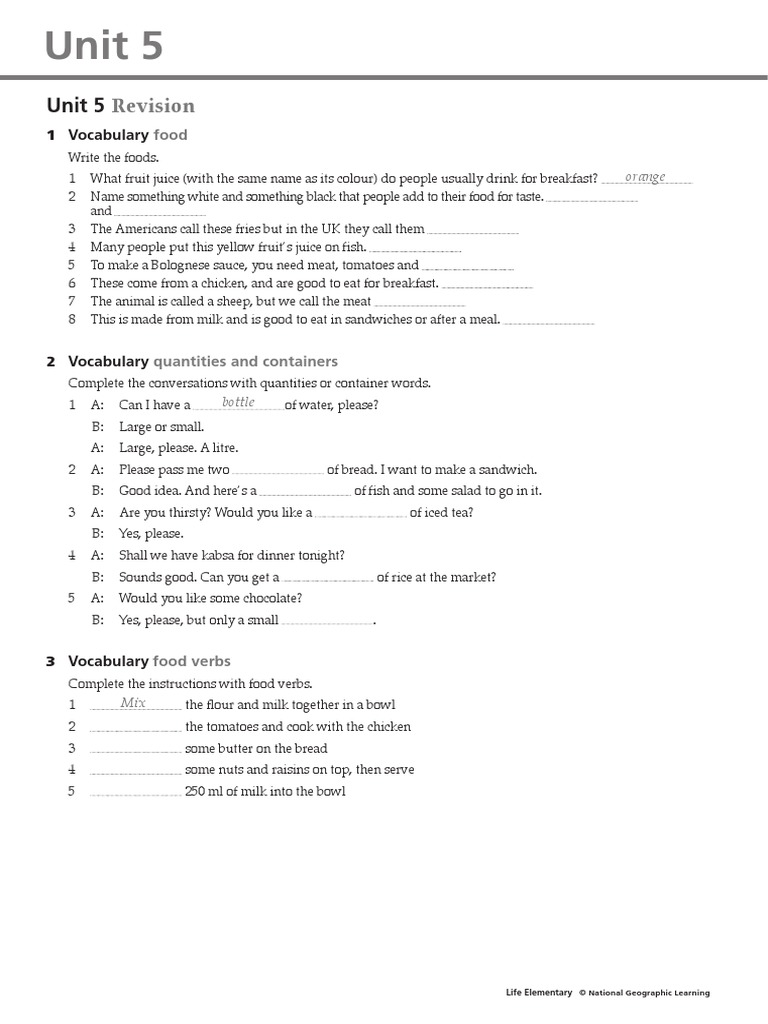 Ele Unit5 Revision PDF | PDF | Food And Drink | Cuisine