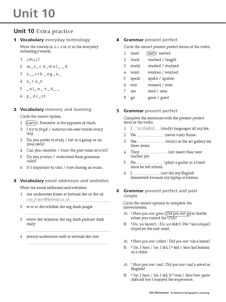 Unit 10: Extra Practice | PDF | Grammar | Linguistic Typology