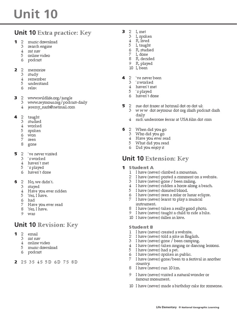 Unit 10: Extra Practice: Key | PDF