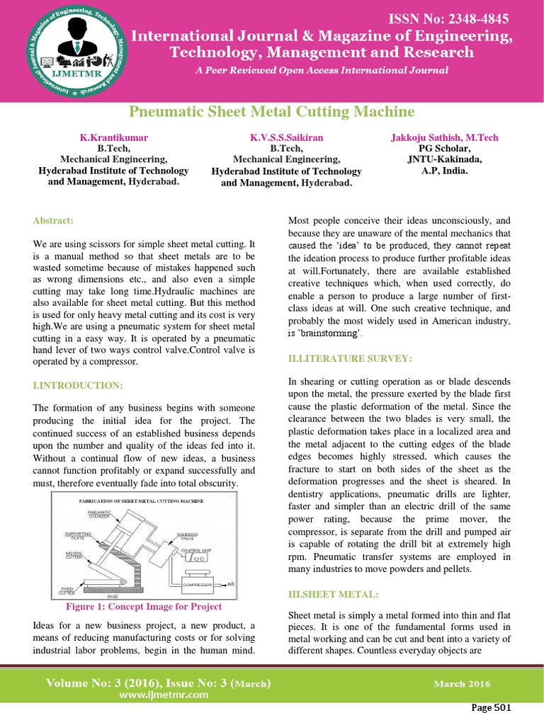 Automated Pneumatic Sheet Metal Cutting Machine | PDF | Sheet Metal ...