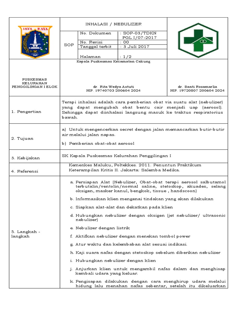 Sop Inhalasi - Nebulizer Real | PDF