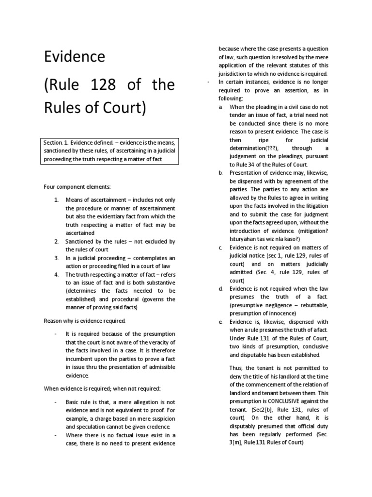 Evidence (Rule 128 of The Rules of Court) | PDF | Evidence (Law ...