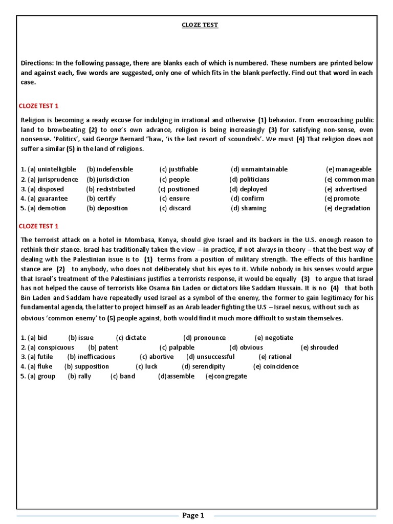 Cloze Test | PDF | Air Conditioning | Atmosphere Of Earth