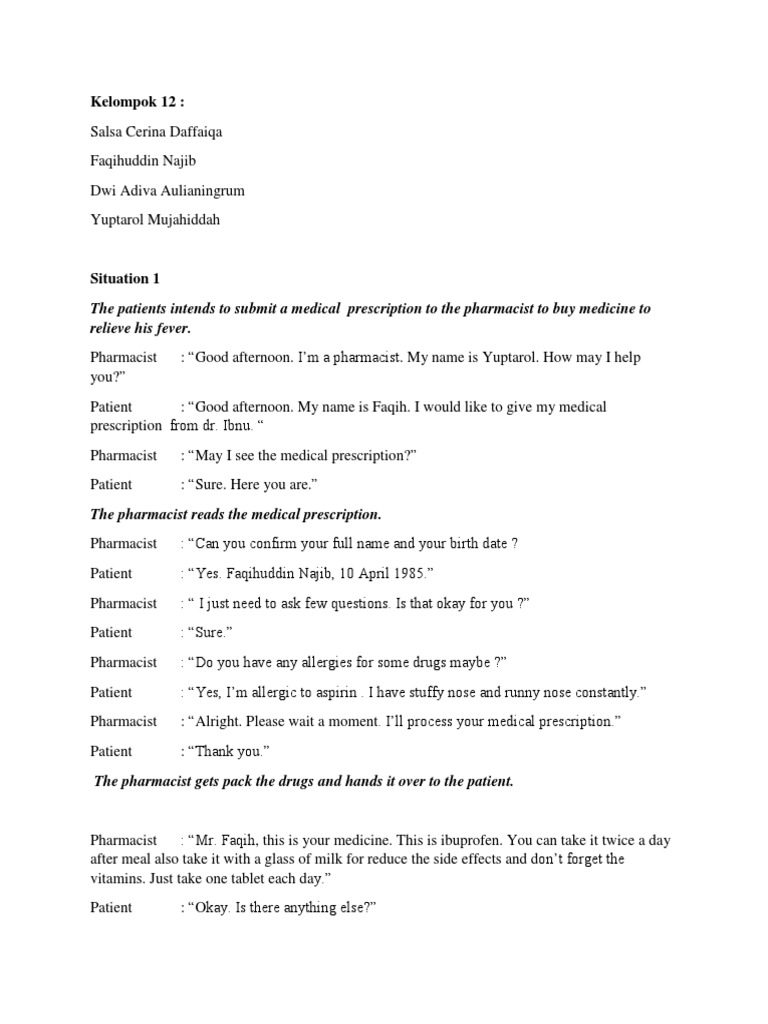 DIALOGUE | PDF | Prescription Drugs | Pharmacy