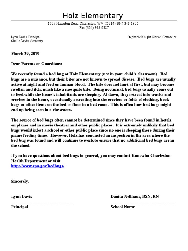 March 2019 Bed Bug Letter | PDF | Wellness | Medical