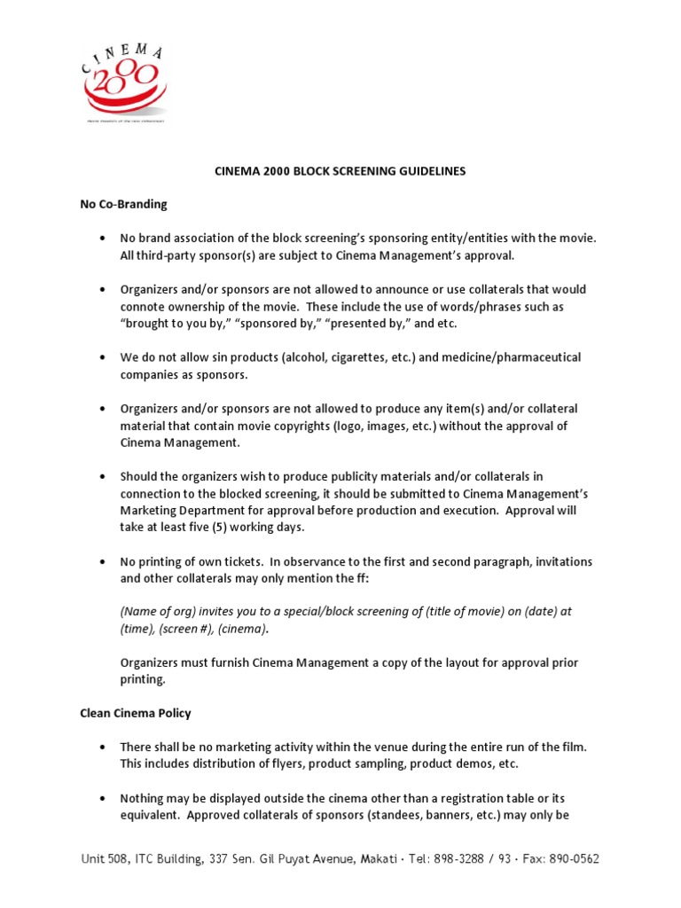 Block Screening Guidelines | PDF | Movie Theater | Business
