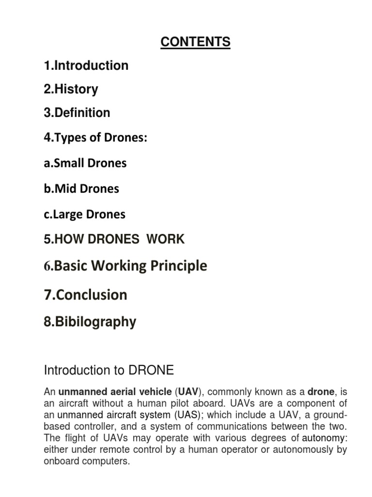Basic Working Principle 7.conclusion: Types of Drones: A.small Drones B ...