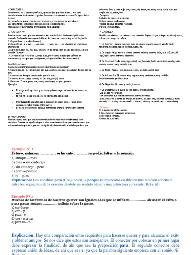 CONECTORES | PDF | Adverbio | Relaciones sintácticas