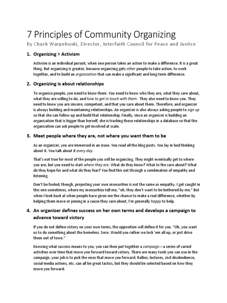 7 Principles of Community Organizing | PDF | Psychological Concepts ...