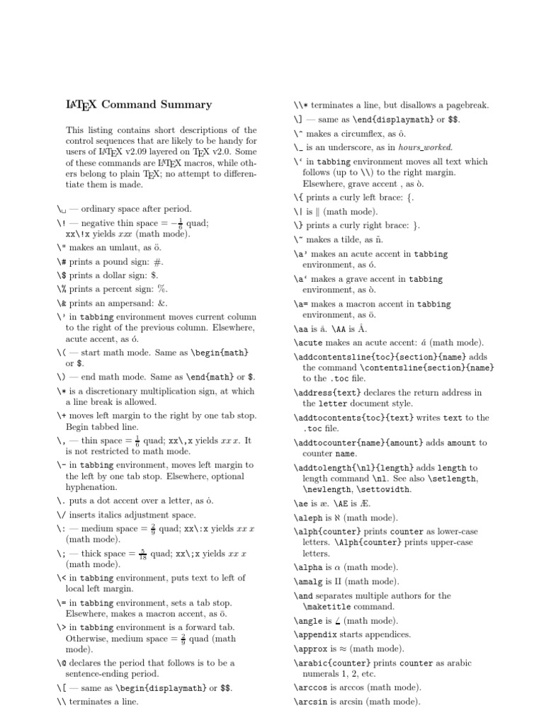 Latex Command Summary | PDF