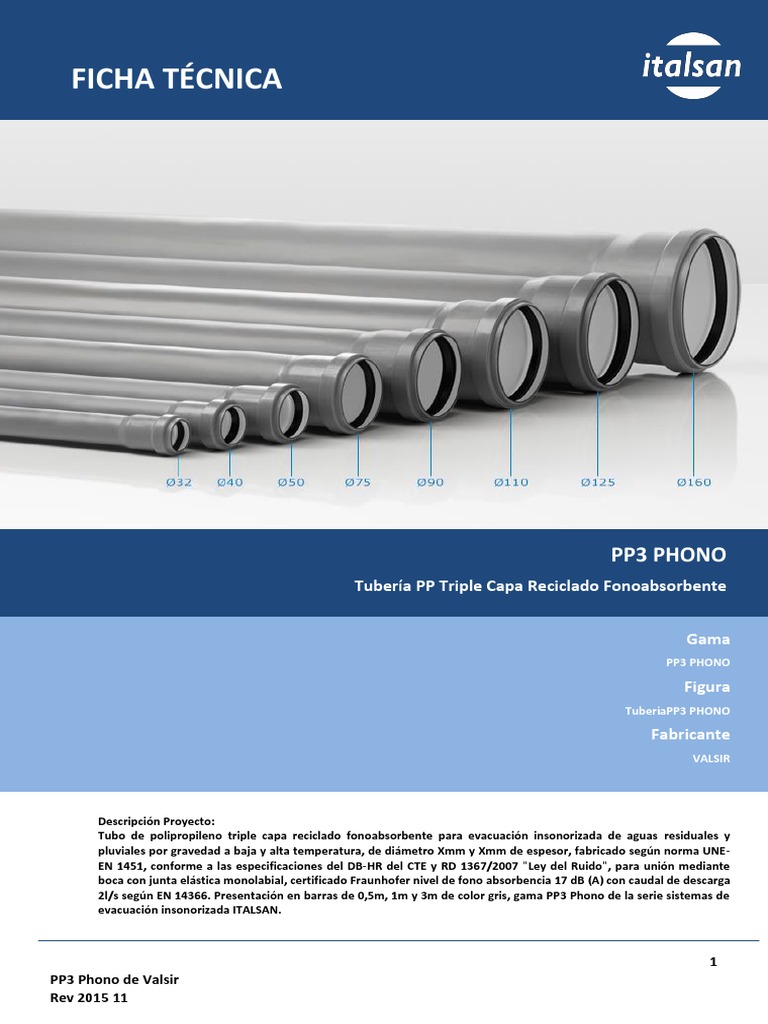 Valsir PP3 Ficha Técnica | Tubería (transporte de fluidos) | Ciencias ...