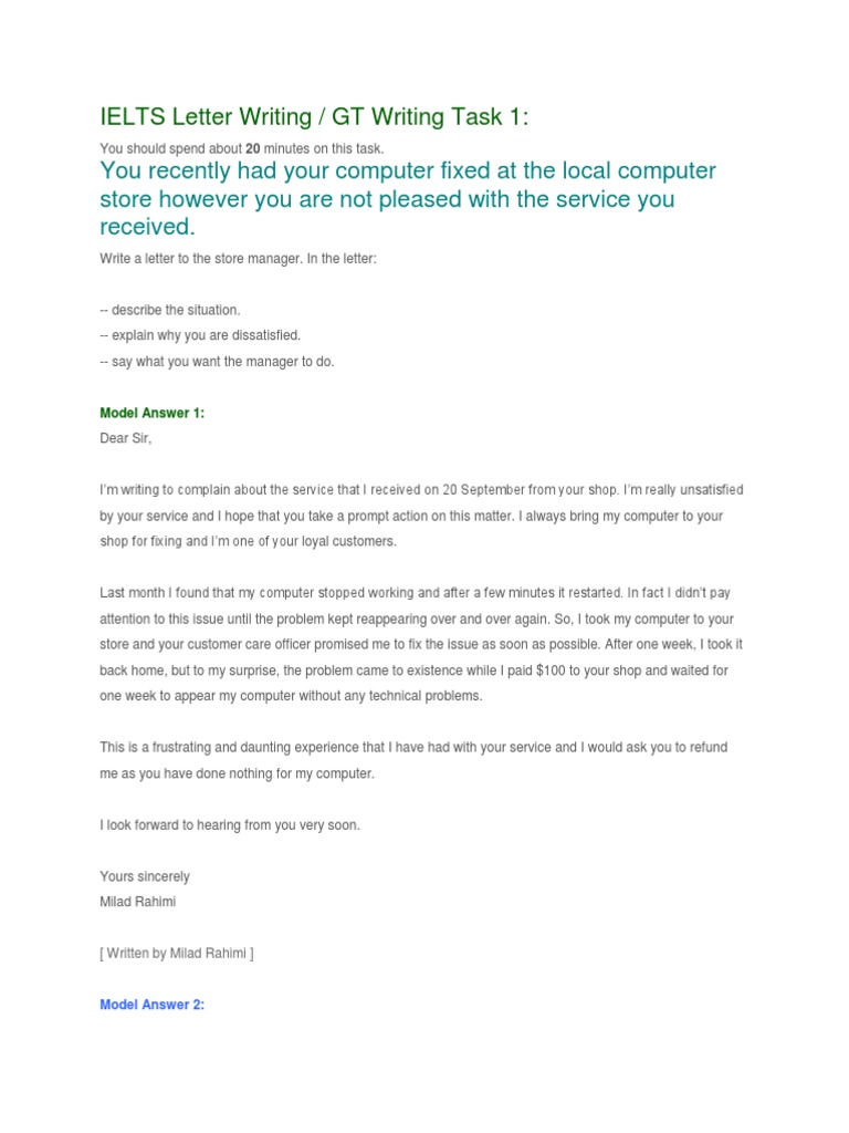 General Training Writing Task 1 Sample 7 - You Recently Had Your ...