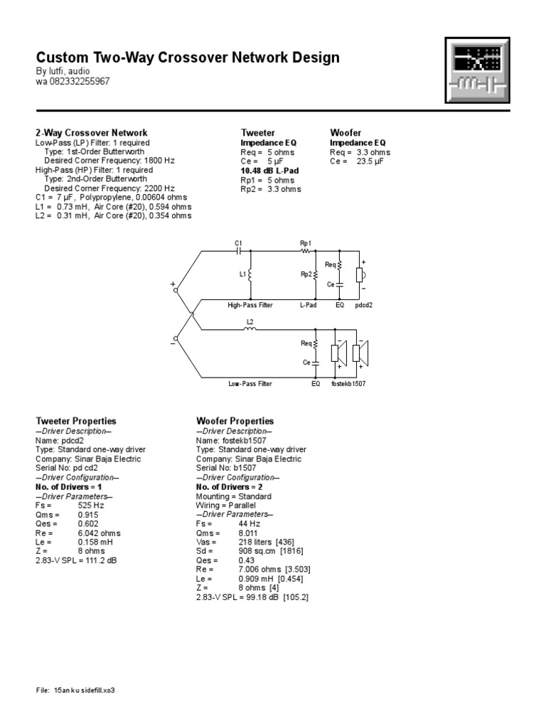 Custom Two-Way Crossover Network Design | PDF | Equalization (Audio ...