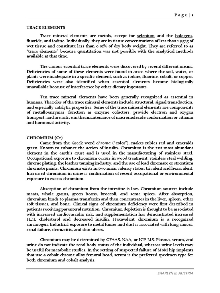 Trace Elements: Sharlyn B. Austria | PDF | Chromium | Molybdenum