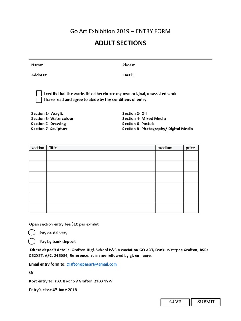Go Art Exhibition 2019 Entry Form | PDF