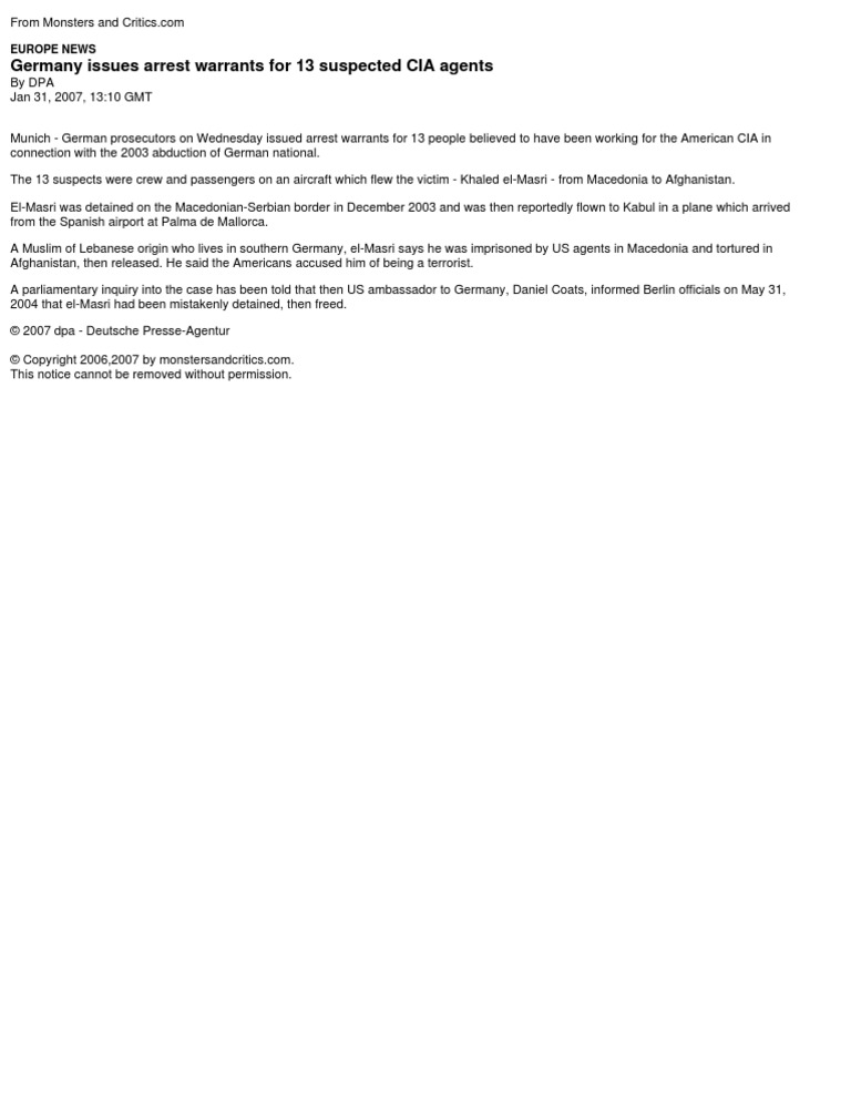 Arrest Warrants For 13 CIA | PDF | Travel | Mystery, Thriller & Crime ...