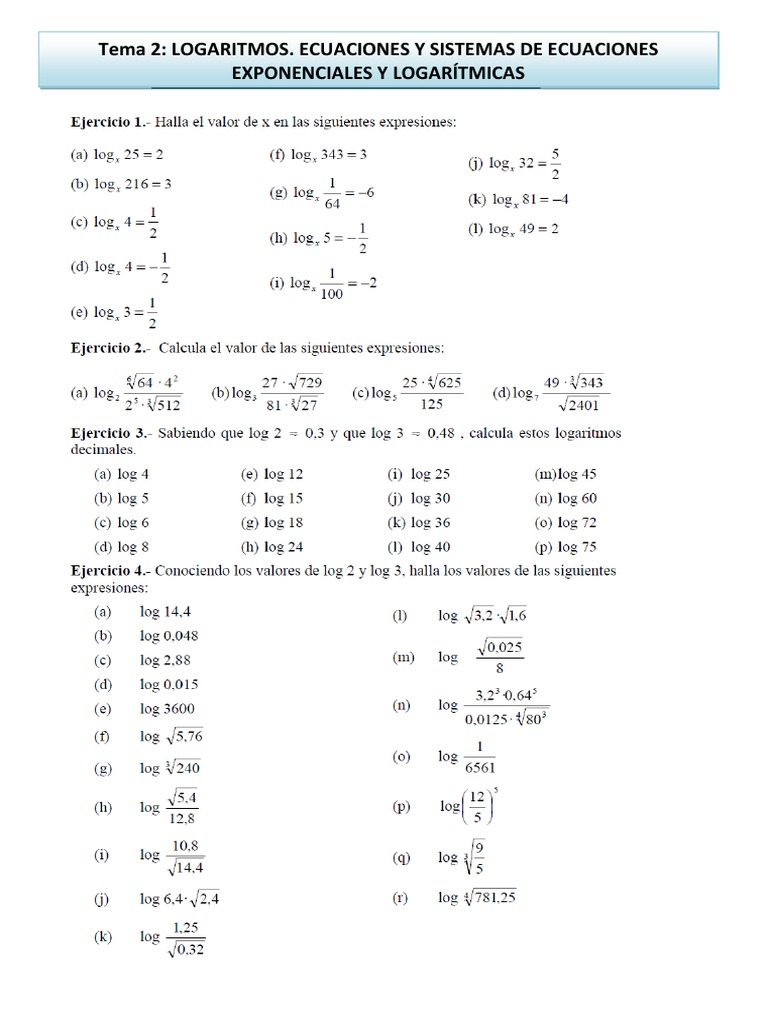Resolver Ecuaciones Exponenciales y Logarítmicas | PDF