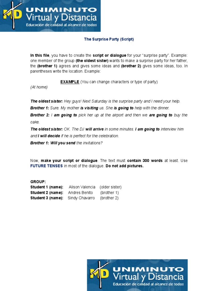 The Surprise Party (Script) : (At Home) | PDF